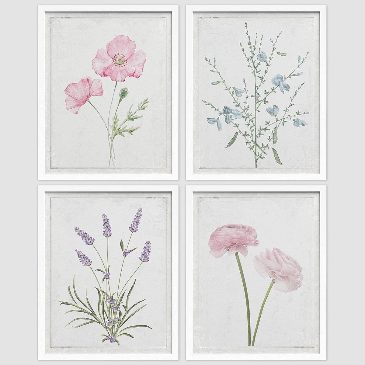 IDEA4WALL Vibrant Wildflower IDEA4WALL Framed Lavender Rose Daisy Cornflower Wall Art, Set Of 4 ...
